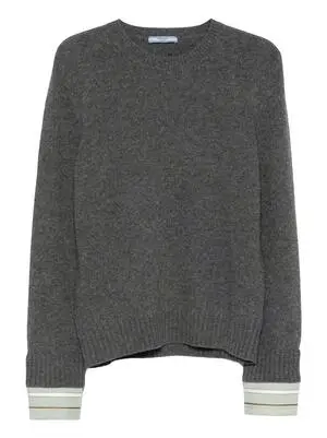 Prada Wool And Cashmere Crewneck Sweater With Removable Cuffs - Grey