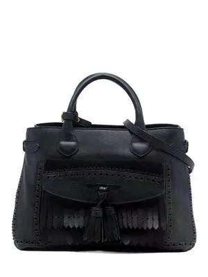 Burberry Grained Calfskin Satchel With Brogue And Fringe - Black