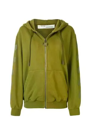 Off-White Printed Drawstring Hoodie - Green