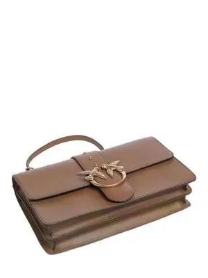 Pinko PINKO Love Birds Plaque Studded Leather Shoulder Bag Brown