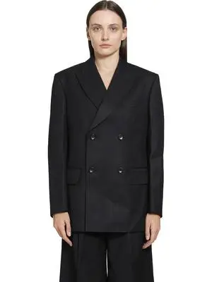 Junya Watanabe Double-breasted Pin Stripe Wool Blazer - Black