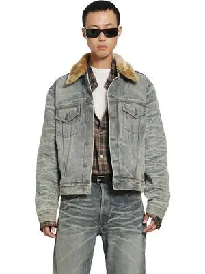 Acne Studios Shearling Collar Denim Jacket - Blue