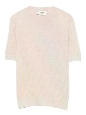 Fendi Ff-monogram Wool Crewneck T-shirt - Neutrals