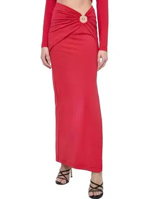 Bardot Cut-out Straight Maxi Skirt - Red