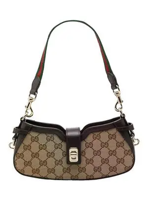 Gucci Mini Gg Canvas Web Moon Shoulder Bag - Neutrals