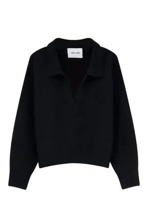 Soft Goat Cashmere V-neck Sweater - Black