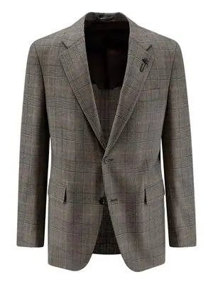 LARDINI Prince Of Wales Wool Blazer - Brown