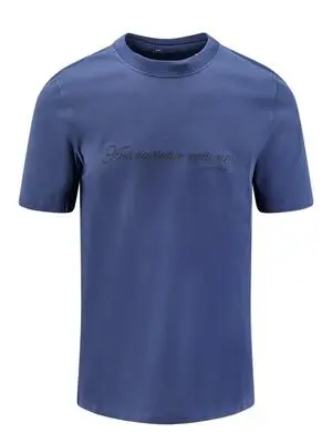 Brunello Cucinelli Cotton Tshirt With Front Embroidery - Blue