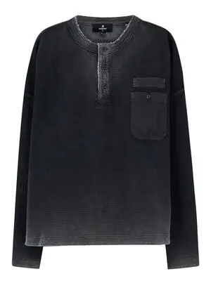 REPRESENT Cotton Henley Tshirt With A Washedout Effect - Black