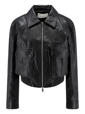 THE FRANKIE SHOP Oversized Leather Bomber Jacket - Black