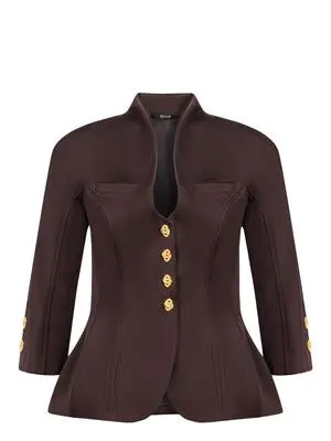 NOCTURNE Boned Stand Collar Jacket - Brown