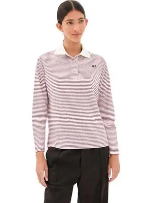 WALES BONNER Striped Polo Shirt - Ivory/wine