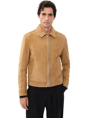 BOSS Suede Leather Zip-up Jacket - Camel