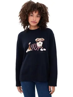 ROWING BLAZERS Cotton Terrier Dog Intarsia Knit Sweater - Navy