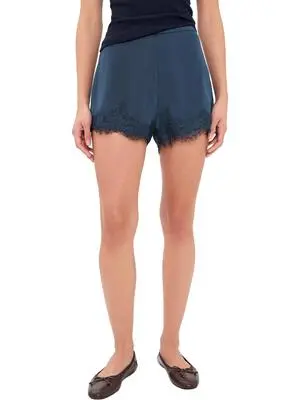 WAYF Elaine Shorts With Lace Trim - Navy