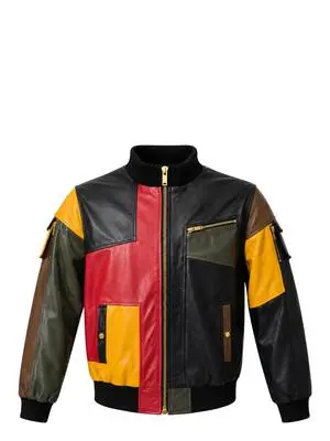 ZASTASTUDIO Artifact Theory Paneled Leather Bomber Jacket - Black