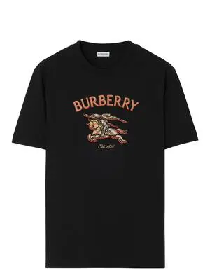 Burberry Cotton Check-ekd Appliqué T-shirt - Black