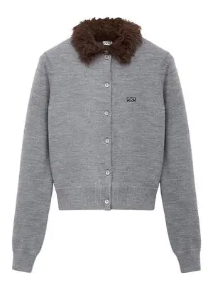 Loewe Wool Cardigan With Brushed Collar - Grey