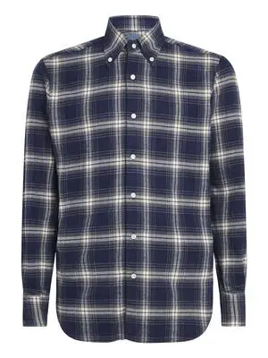 BARBA NAPOLI Cotton Check Shirt - Navy