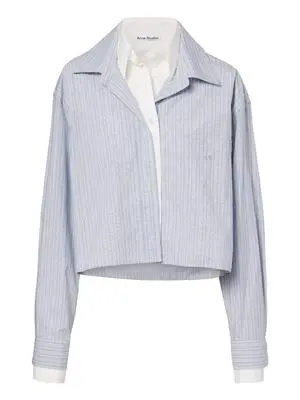 Acne Studios Striped Cropped Cotton Poplin Shirt - Blue