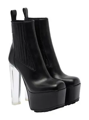 Rick Owens Beatle Kiss Leather Platform Ankle Boots - Black