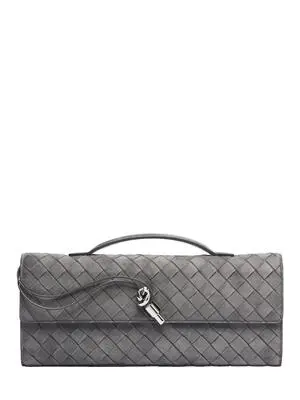 Bottega Veneta Andiamo Intrecciato Suede Clutch - Grey
