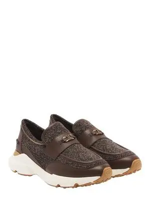 TOD'S Leather-trimmed Knitted Slip-on Shoes - Brown