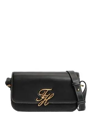 Tommy Hilfiger TOMMY HILFIGER Script Monogram Leather Crossbody Bag Black