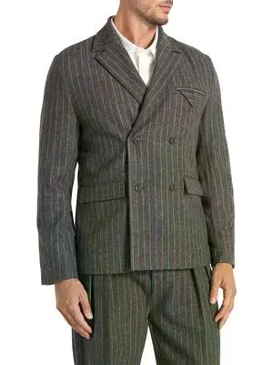 Manière De Voir Didier In Double-breasted Wool Pinstripe Suit Blazer - Grey