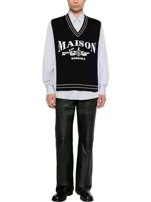 MAISON MARGIELA Logo-embroidered V-neck Gilet - Black