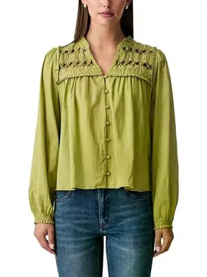 HOSS INTROPIA Cecile Lattice-detail Ruffled Shirt - Green