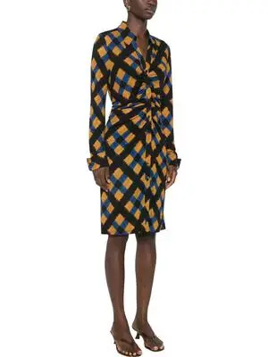 Diane Von Furstenberg Sheshka Ruched Check-print Dress - Black