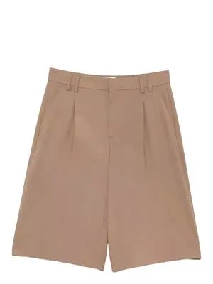 Closed Pleated Knee-length Tailored Shorts - Neutrals