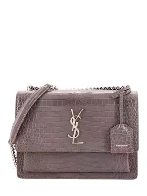 Saint Laurent Sunset Croc Effect Leather Medium Crossbody Bag - Grey