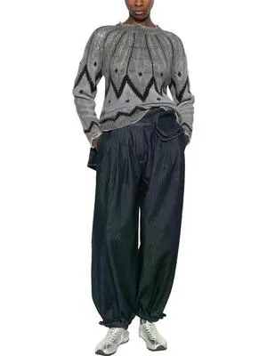 VIRGINIA BIZZI Intarsia-knit Sweater With Sparkling Details - Grey
