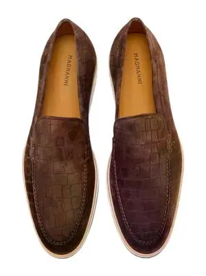 Magnanni MAGNANNI Croc-Effect Suede Loafers Brown
