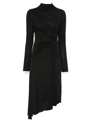 ERMANNO FIRENZE Draped Asymmetric Midi Dress - Black