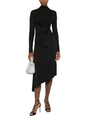 ERMANNO FIRENZE Draped Asymmetric Midi Dress - Black