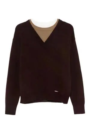 Sandro Bordeaux Knitted V-neck Sweater - Red