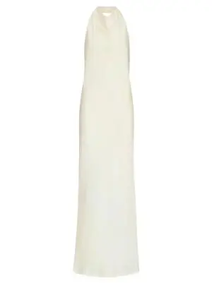 Brunello Cucinelli Silk Satin Halterneck Maxi Dress - Neutrals