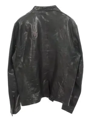 MAISON MARGIELA Lamb Leather Band Collar Zip Jacket - Black