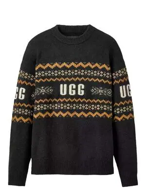 UGG Fair Isle Intarsia Knit Logo Motif Sweater - Black