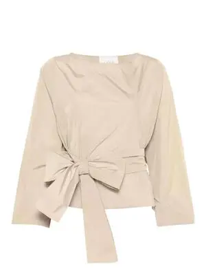 CO.GO CO.GO Belted Boat-Neck Top With Shimmer Finish Neutrals