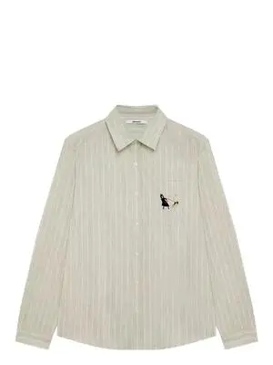 EDMMOND STUDIOS Vertical-stripe Embroidered-pocket Shirt - Neutrals