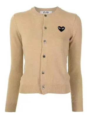 Play Comme Des Garcon Cardigan With Heart Applique - Neutrals