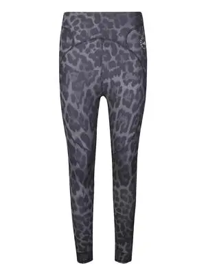 Adidas By Stella McCartney Leopard-print Logo-print Leggings - Grey