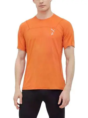 PUMA Mesh Texture Logo Print T-shirt - Orange