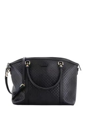 Gucci Britt Convertible Dome Microssima Leather Medium Satchel - Black