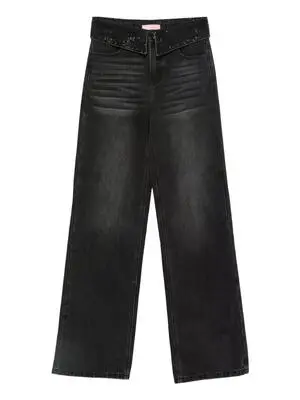 TWENTY FOURHAITCH Crystal Embellished Wide-leg Jeans - Black
