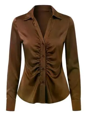 Marella Ruched Satin Shirt - Brown